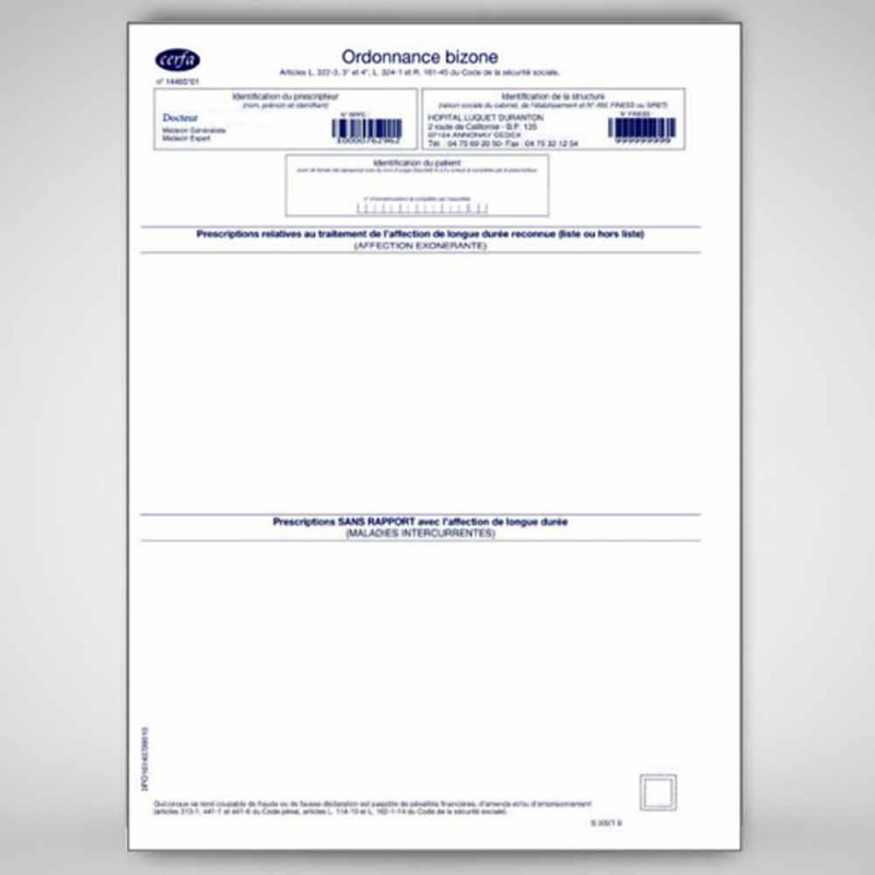 Ordonnances sécurisées bi-zones A4 - LD Medical